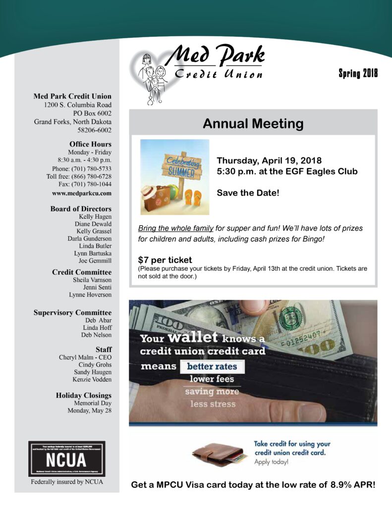 2018 SPRING NEWSLETTER - Med Park Credit Union